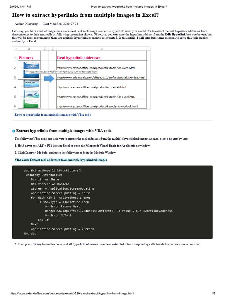 How To Extract Hyperlinks From Multiple Images in Excel | PDF | Microsoft Excel | Visual Basic ...