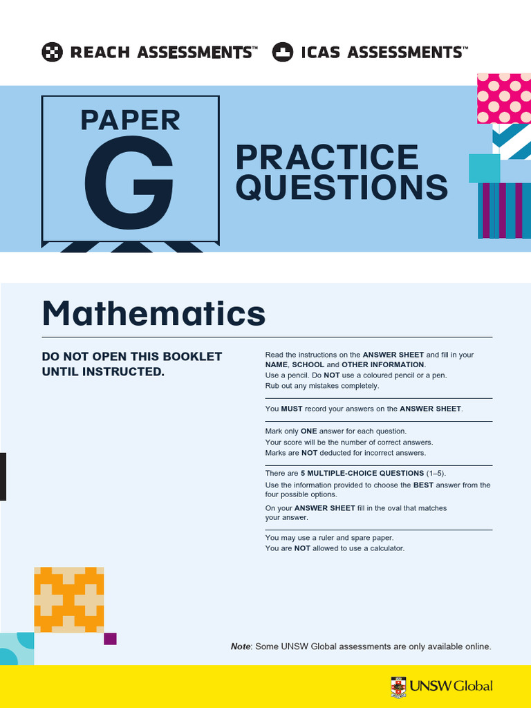 Reach and ICAS Sample Questions Mathematics Paper G | Download Free PDF ...