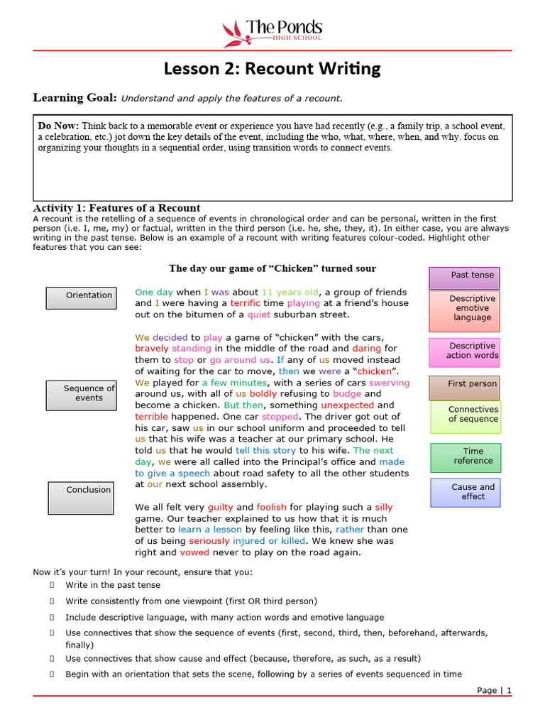Lesson 2 - Recount Writing | PDF | Cognition | Psychological Concepts