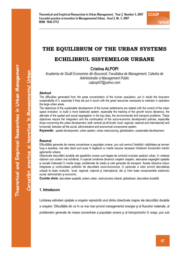 Echilibrul Sistemelor Urbane | PDF
