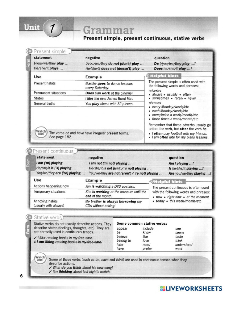 Present Simple Present Cont Stative Verbs | PDF