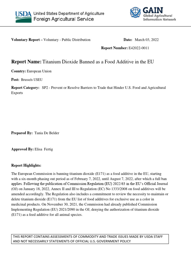Titanium Dioxide Banned As A Food Additive in The EU - Brussels USEU ...