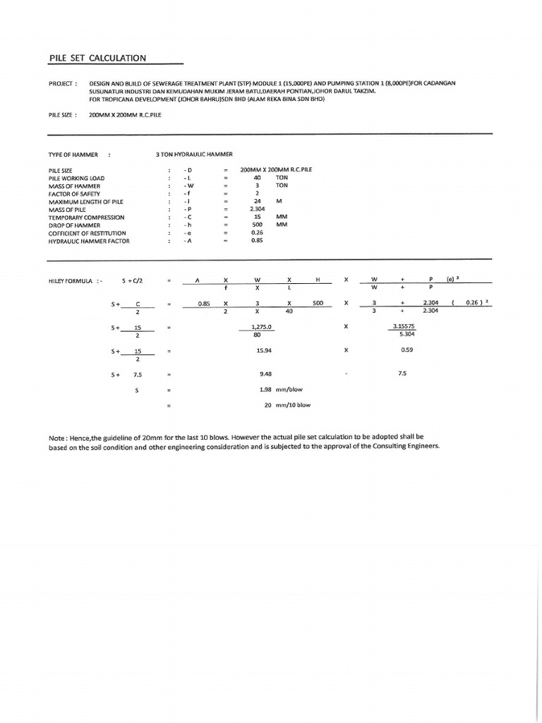 Pile Set Calculation (Johor) | PDF