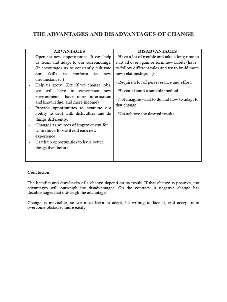 Advantages and Disadvantages of changes- T-Chart | PDF