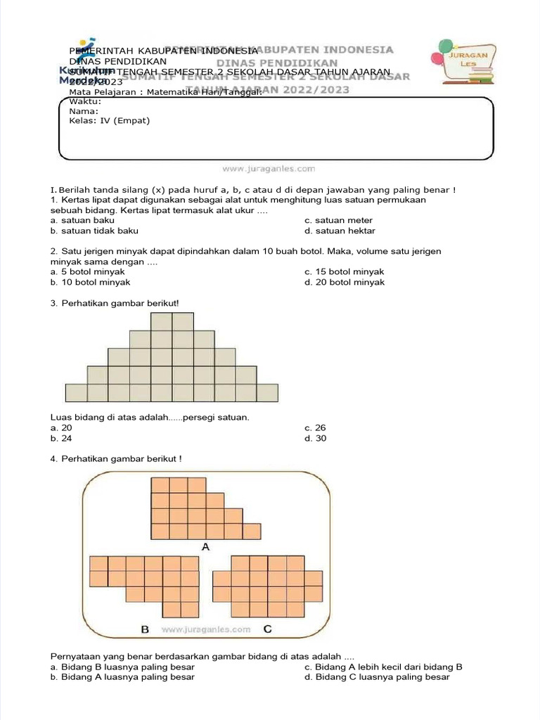 Pdf Soal Pts Matematika Kelas 4 Semester 2 Kurikulum Merdeka Pdf