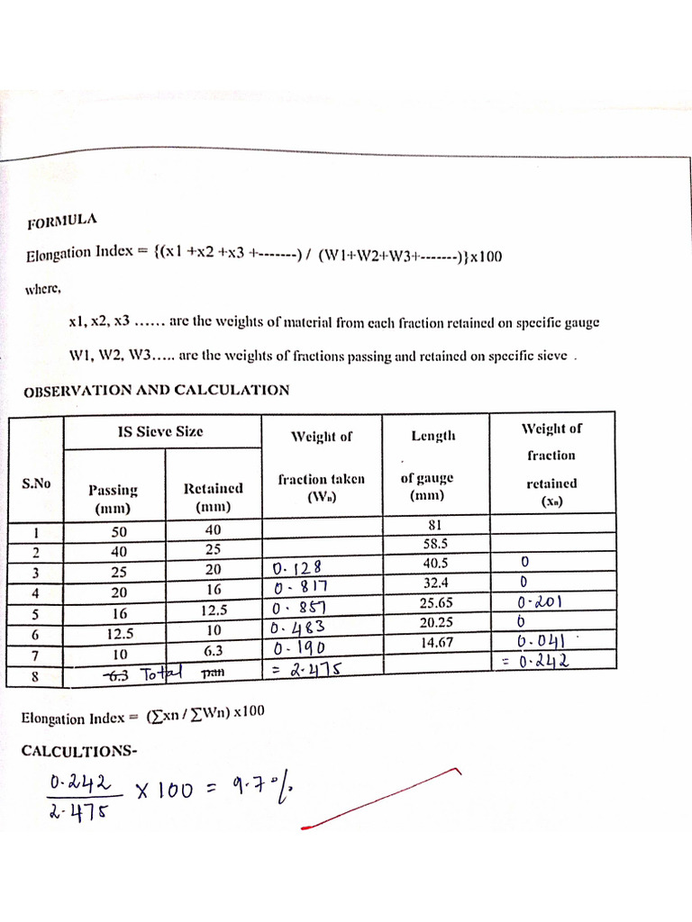 Table For Elongation Index | PDF