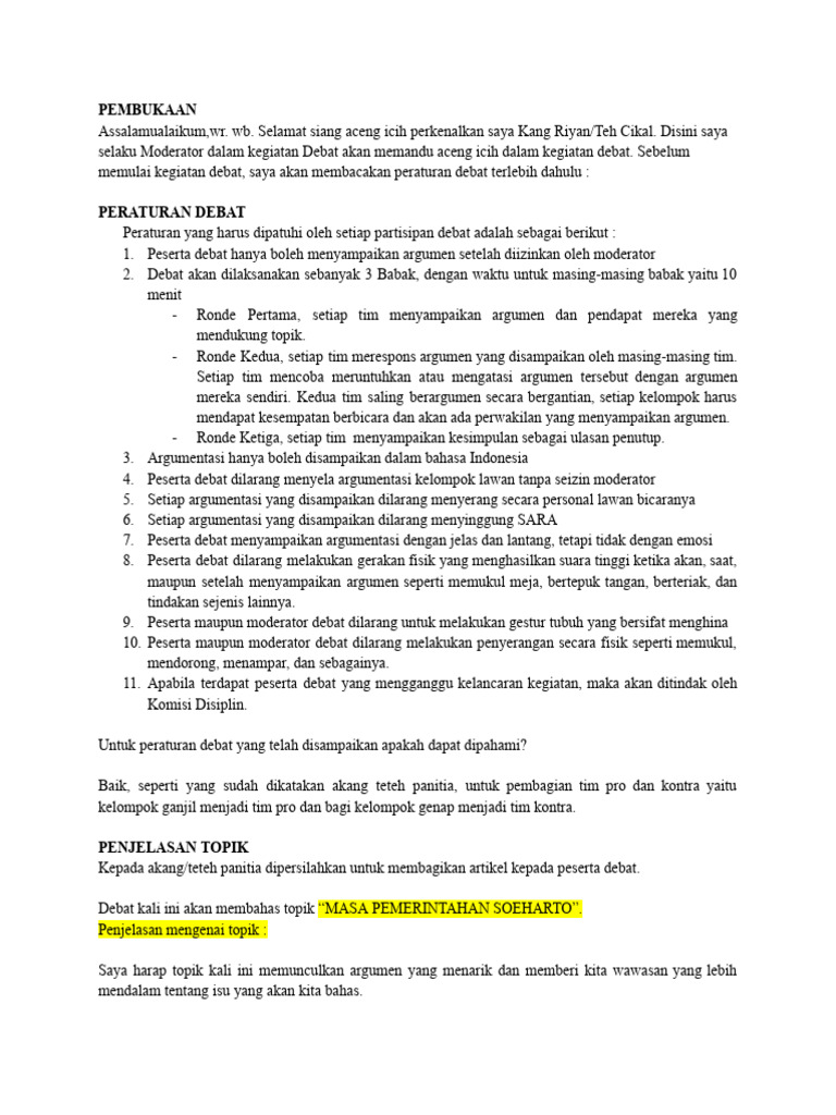 Cue Card Moderator Debat | PDF | Karier & Perkembangan | Seni ...