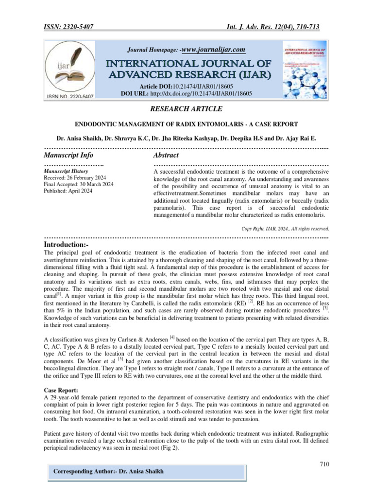 Endodontic Case Report: Radix Entomolaris | PDF | Dentistry Branches ...