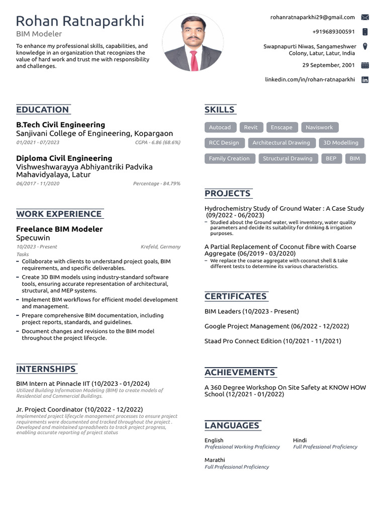 Rohan's Resume | PDF | Building Information Modeling | Project Management