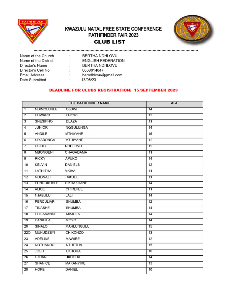 Pathfinder Fair 2023 Club Registration | PDF