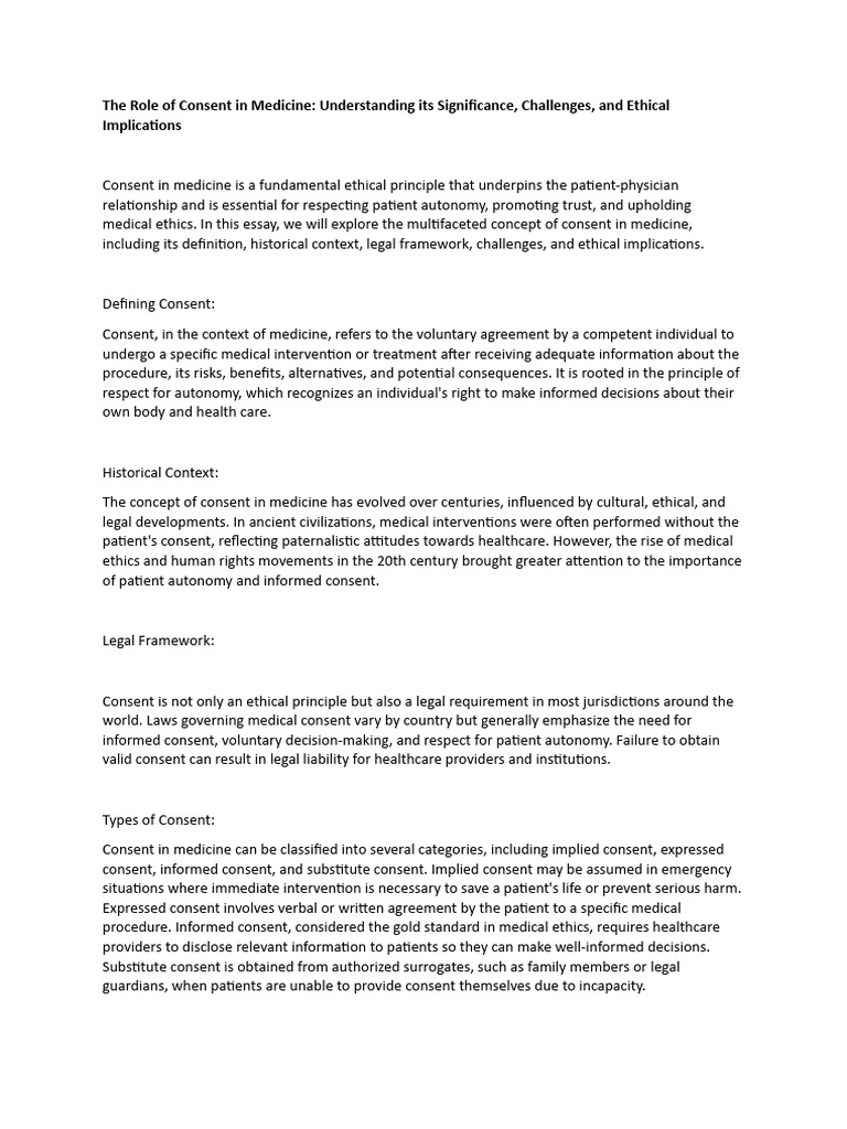 The Role of Consent in Medicine | PDF | Informed Consent | Medical Ethics