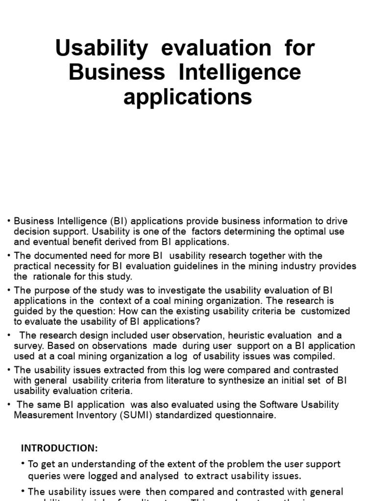 Usability Evaluation of BI Applications | PDF | Usability | Business