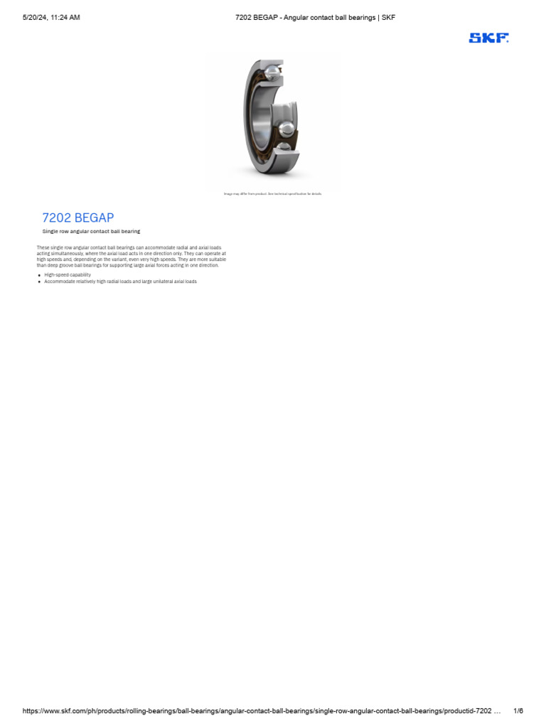 7202 BEGAP - Angular Contact Ball Bearings - SKF | PDF | Bearing ...