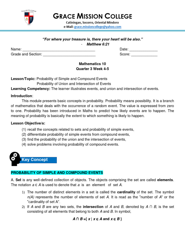 Math 10 - Q3 - W4-5 - Module | PDF | Probability | Mathematics