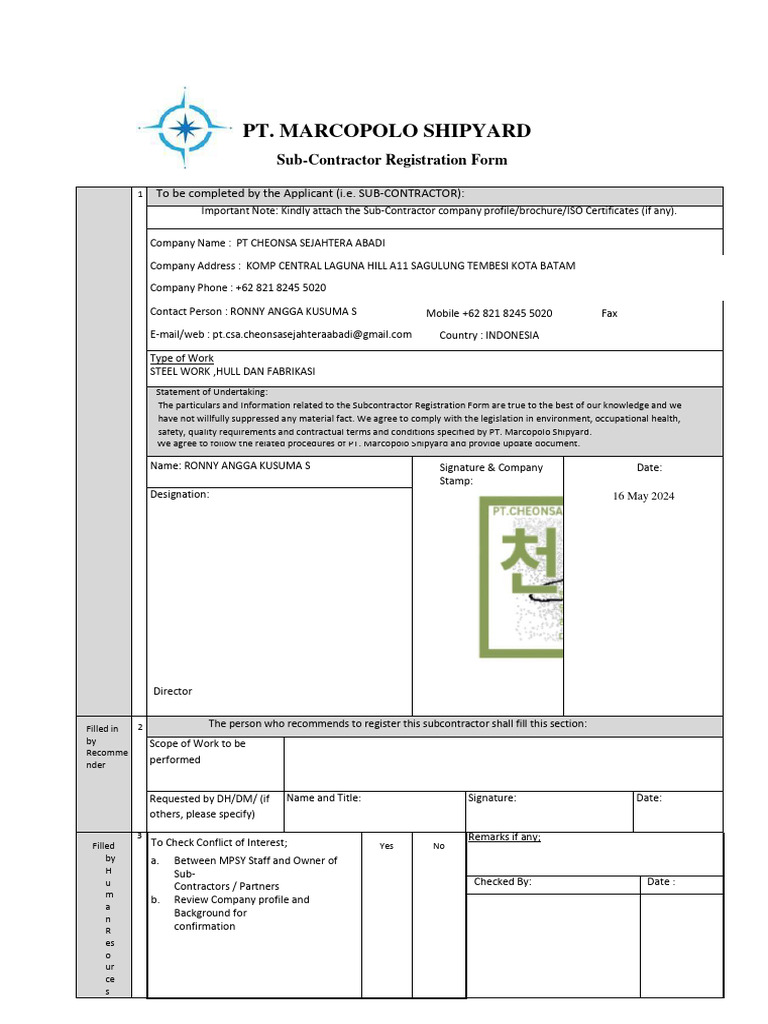Subcontractor Registration Process | PDF