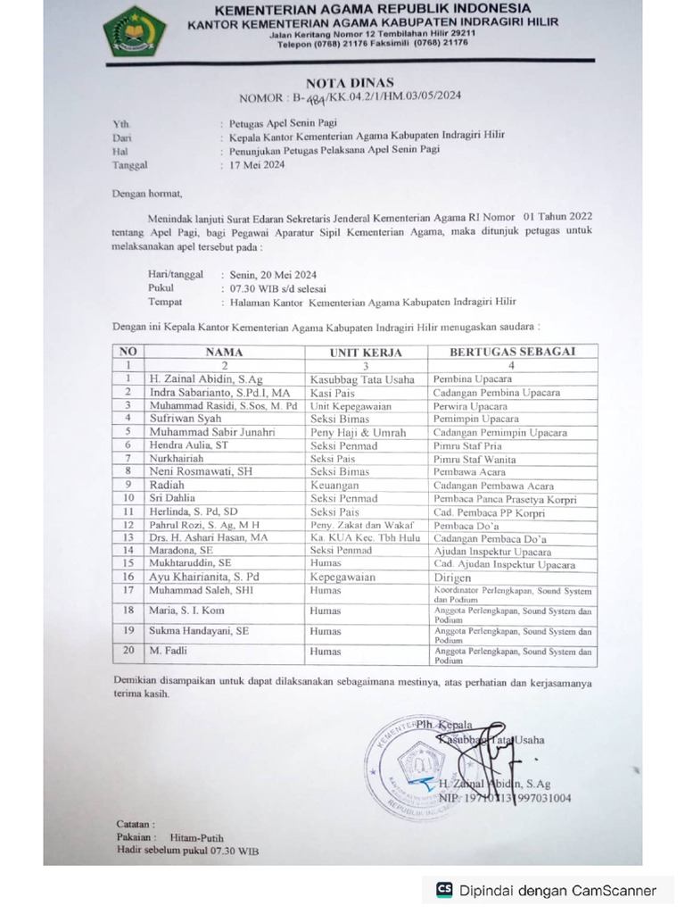 Nota Dinas Dan Undangan Apel Senin | PDF