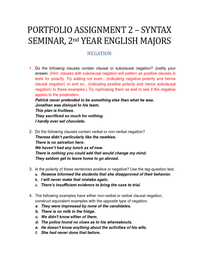 Negation Analysis for English Syntax | PDF | Clause | Semiotics