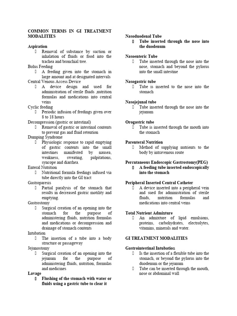 COMMON TERMS IN GI TREATMENT MODALITIES Part 1 | PDF | Intravenous ...