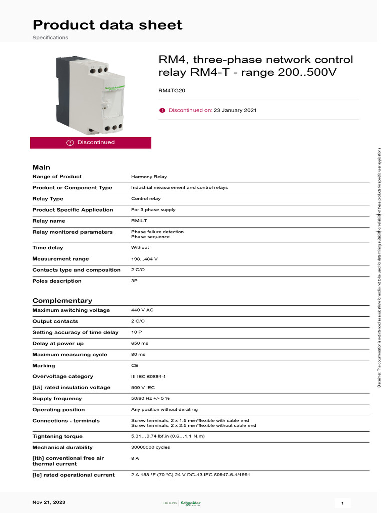 RM4-T Relay Specs & Discontinuation | PDF | Relay | Alternating Current
