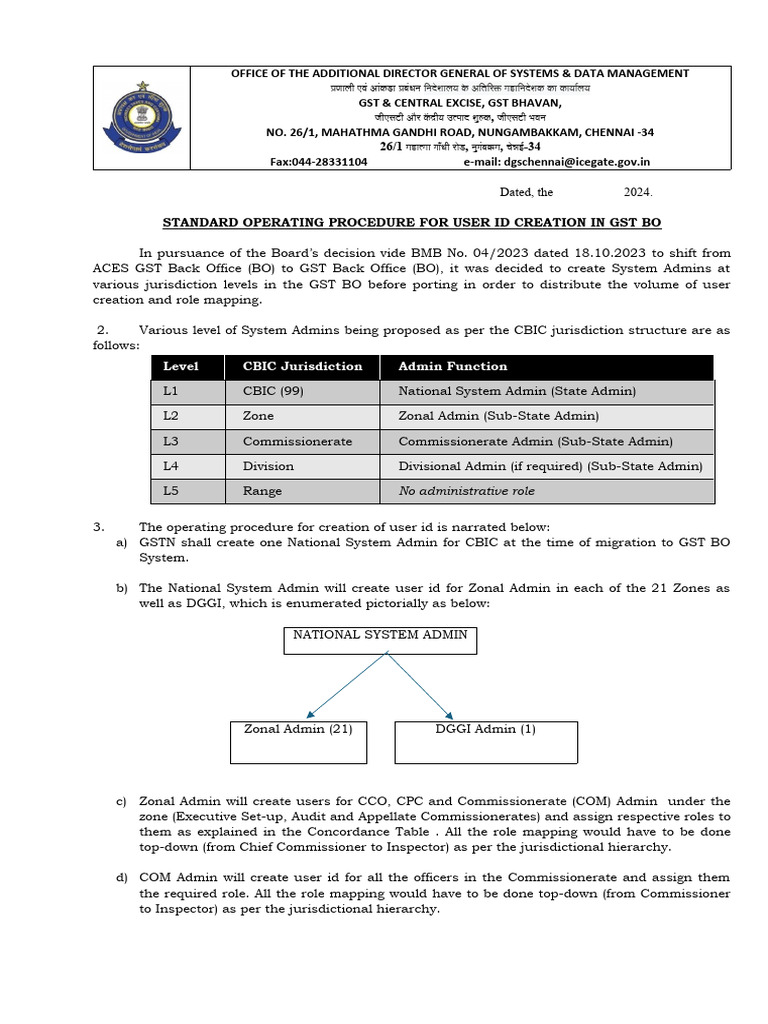 SOP for User ID Creation in GST BO | PDF | Computing | Software