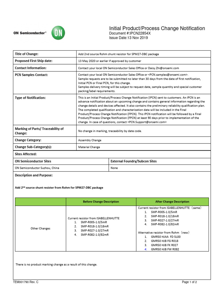 Final PCN Document IPCN22854X | PDF | Electrical Engineering