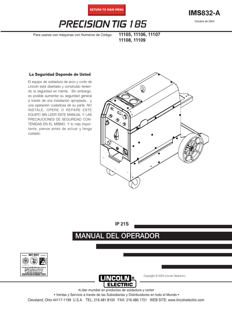 Precision Tig 185 - Lincoln Electric | PDF | Soldadura | Construcción