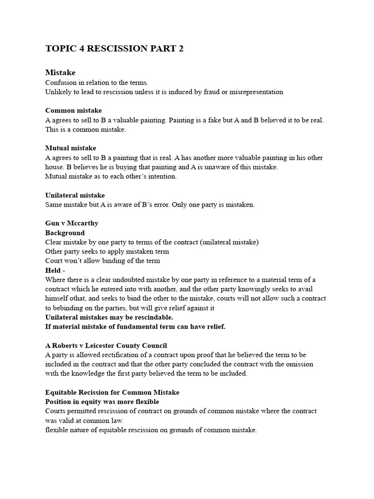 Rescission Part 2 | PDF | Contract Law | Common Law