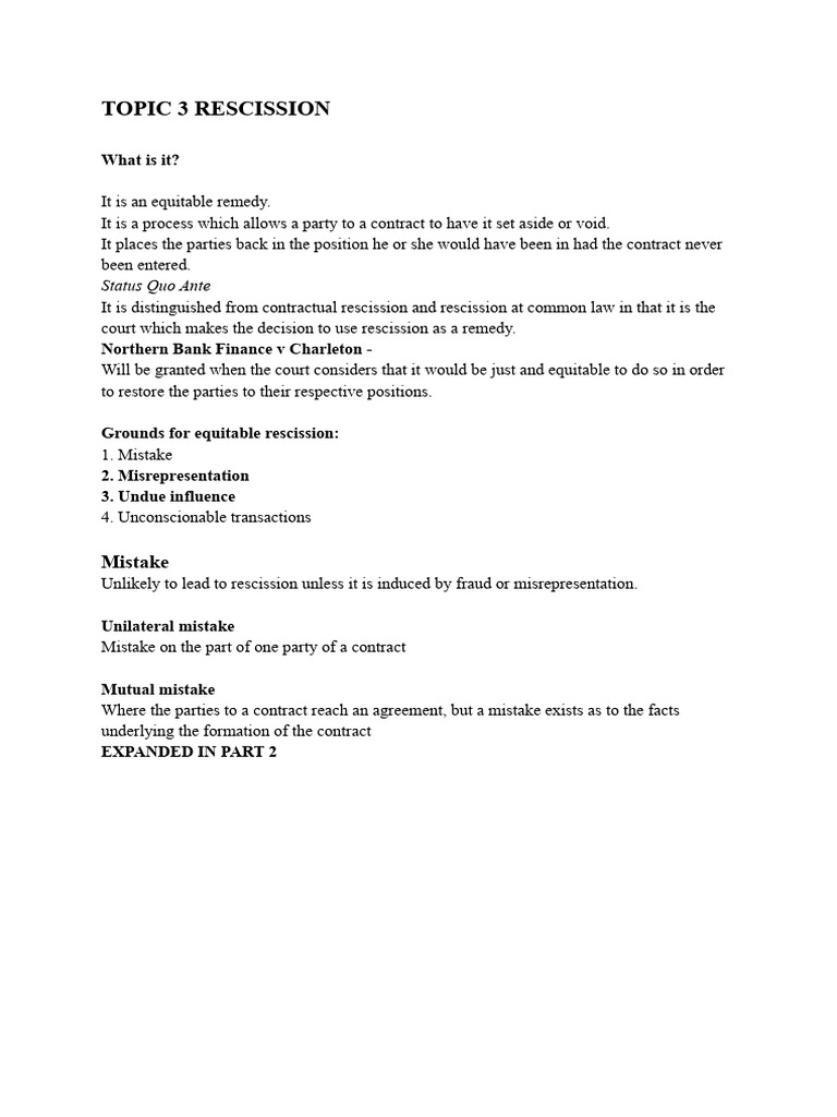 Rescission Part 1 | PDF | Misrepresentation | Legal Ethics Rescission Part 1 | PDF | Misrepresentation | Legal Ethics