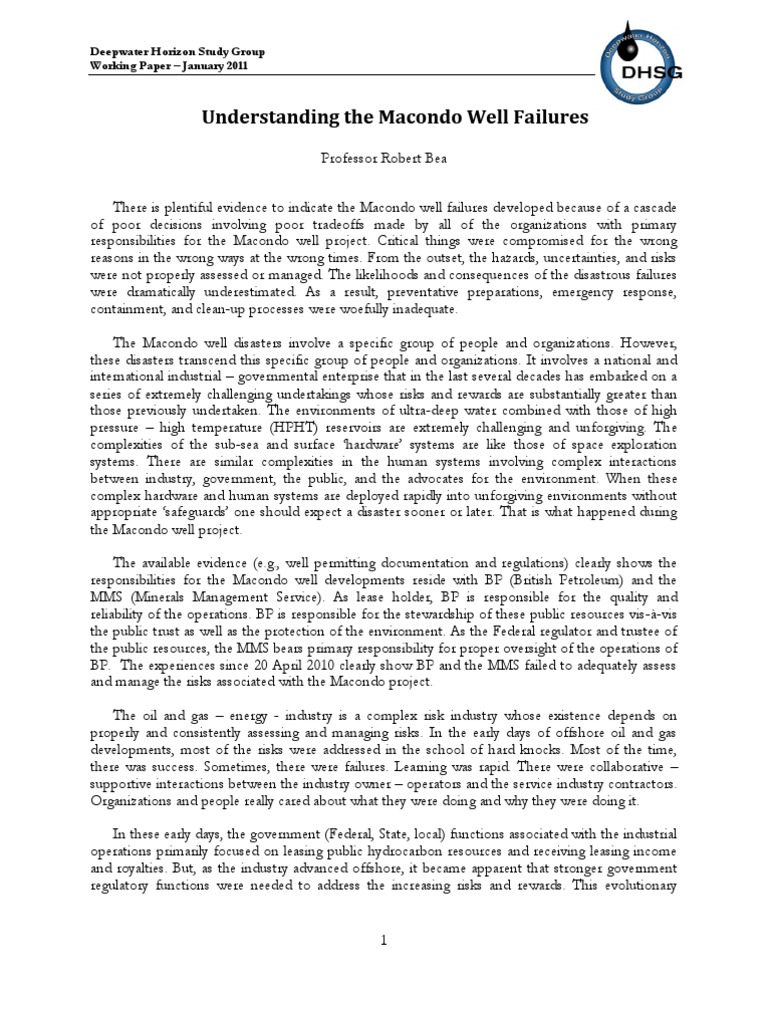 Bea - Understanding Macondo Well Failures-BB - DHSG-Jan 2011 | PDF | Bp ...