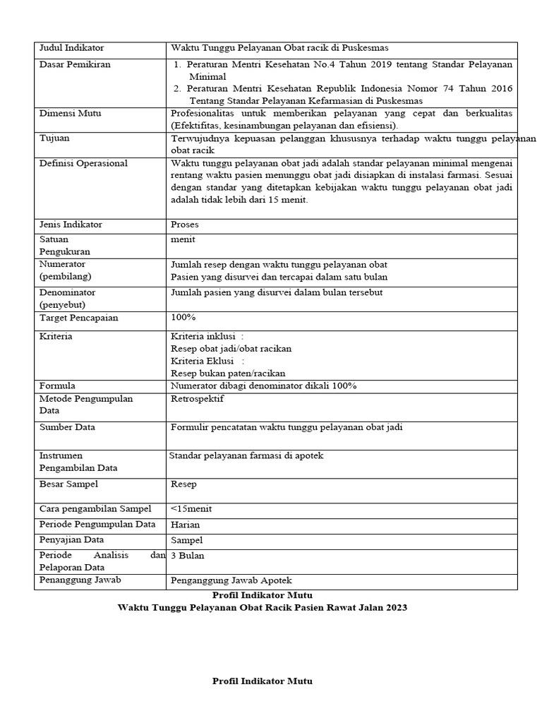 Profil Indikator Mutu Apotek 2022-2023 | PDF