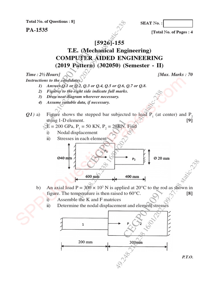 Be Mechanical Engineering Semester 6 2022 November Computer Aided Engineering Cae Pattern 2019 ...