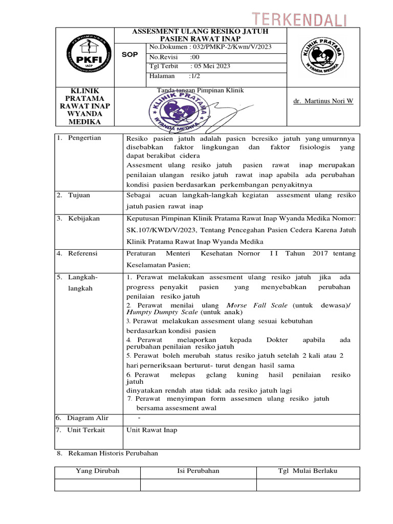 SOP Assesment Ulang Resiko Jatuh Ranap | PDF | Sains & Matematika