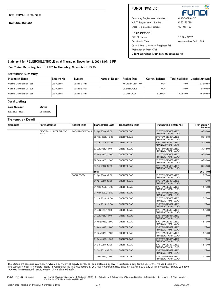 Fundi Card Statement | PDF | Banking Technology | Economies