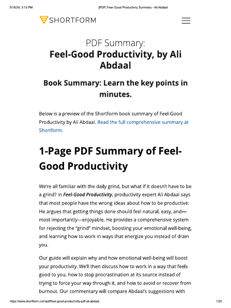 Feel Good Productivity Summary | PDF