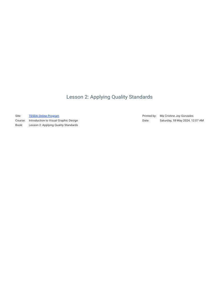 Lesson 2 - Applying Quality Standards | PDF | Standardization | Osi Model