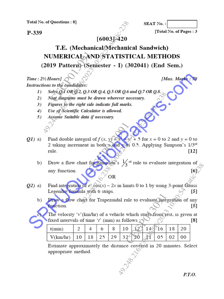 Be Mechanical Engineering Semester 5 2023 May Numerical and Statistical Methods Nasm Pattern ...