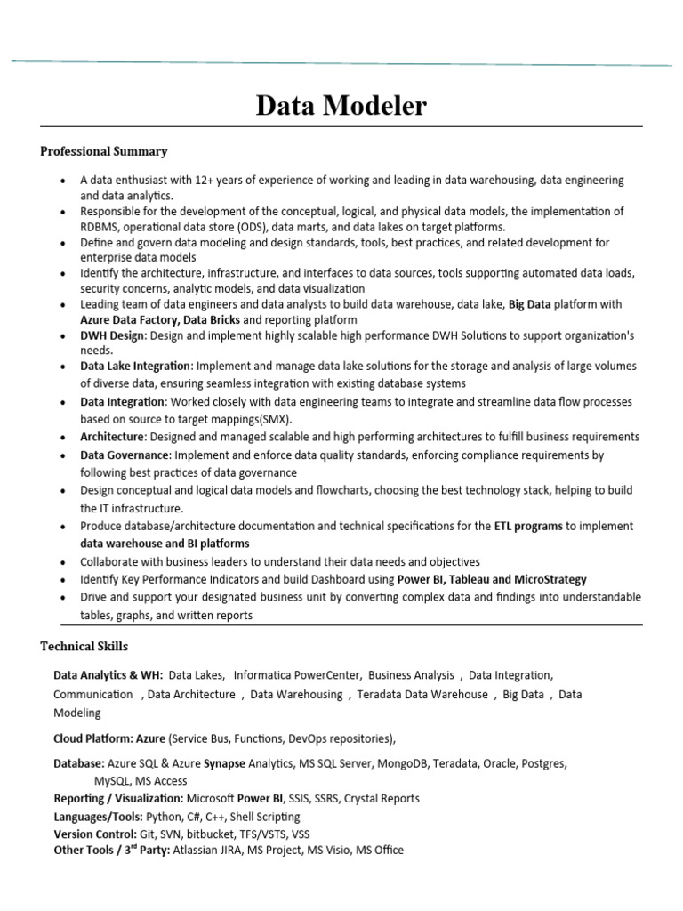 Data Modeler Resume | PDF | Data Warehouse | Data Model