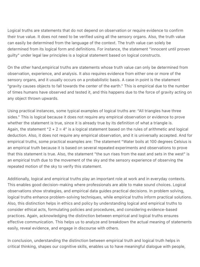 Distinguishing Logical and Empirical Truths | PDF | Empirical Evidence ...