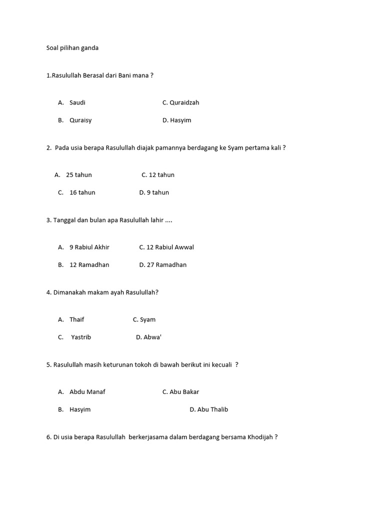 Soal Siroh UAS Ganjil Kelas 7 | PDF