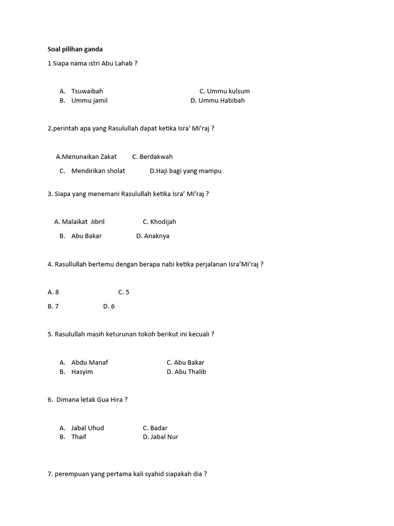 Soal Pilihan Ganda Sejarah Islam | PDF | Perjalanan | Agama & Spiritualitas