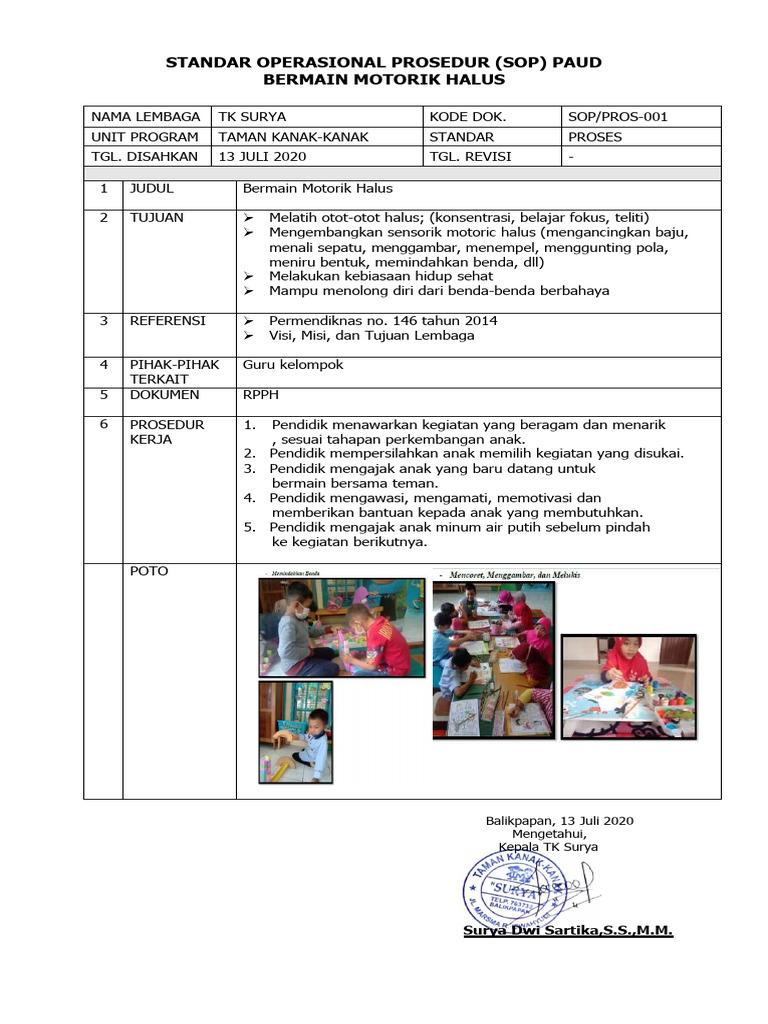 SOP Motorik Halus | PDF | Karier & Perkembangan | Pengembangan Diri