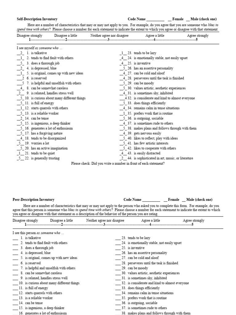 Big Five Inventory | PDF | Extraversion And Introversion | Social Psychology
