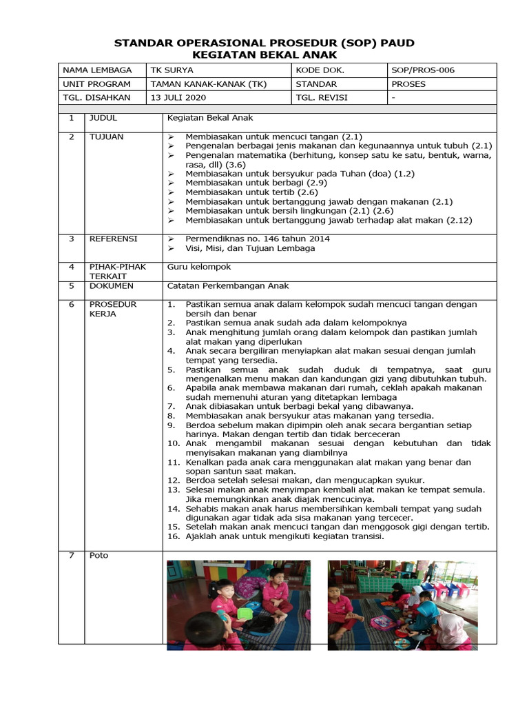 SOP Bekal Anak | PDF