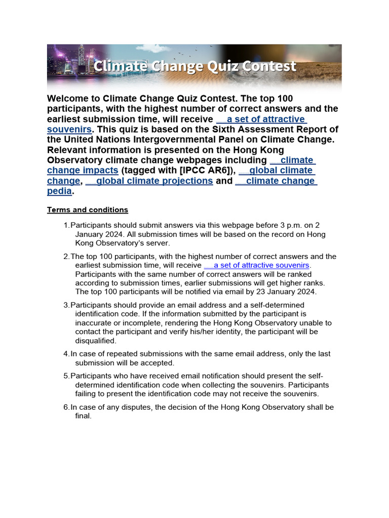 Climate Change Quiz Contest Details | PDF | Climate Change | Natural ...
