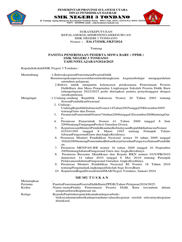 SK Panitia PPDB 2024 | PDF