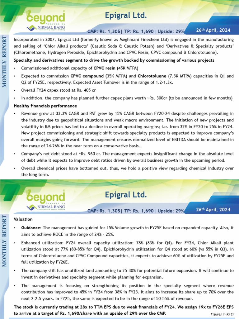 Monthly Pick - Epigral LTD | PDF | Financial Analyst | Investing