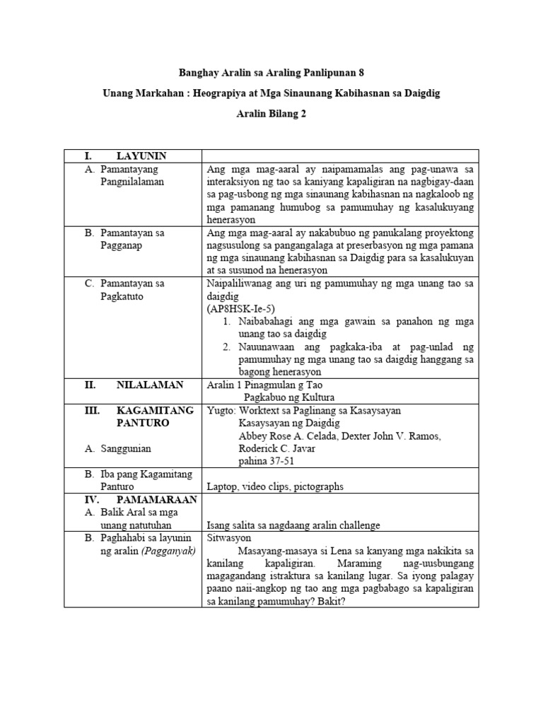 LP Banghay Aralin Sa Araling Panlipunan 8 | PDF