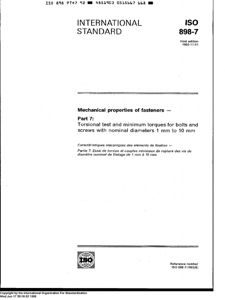 Iso 898-7-1992, Torque | PDF