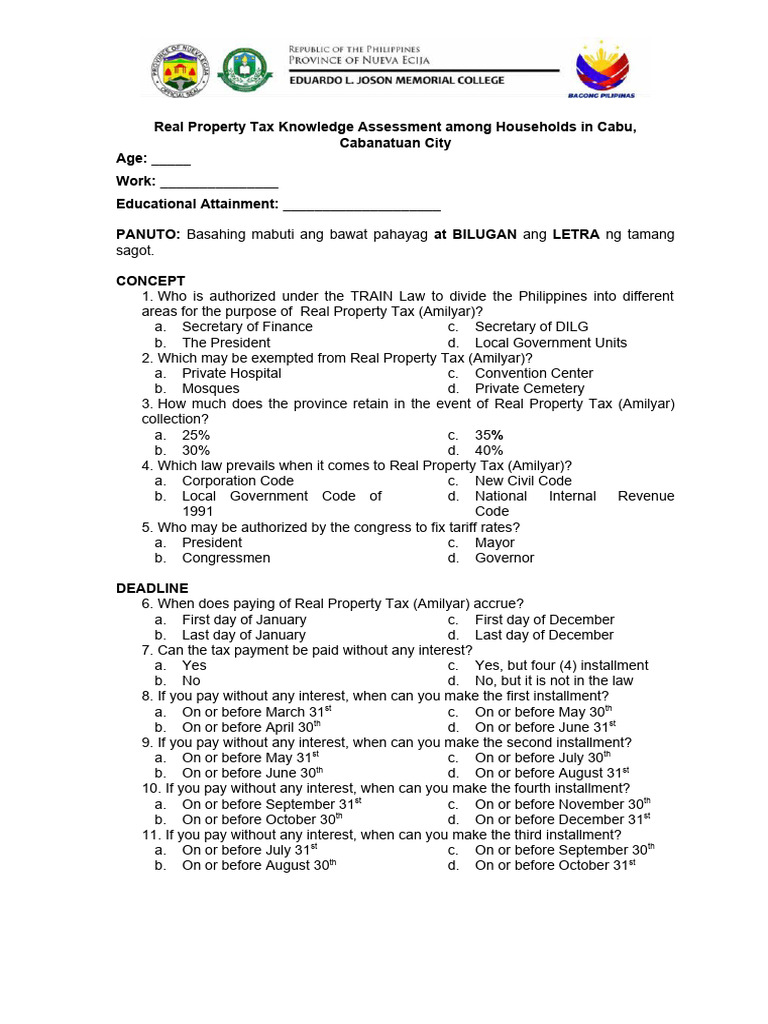 Final Questionaire of Real Property Tax 1 | PDF | Property Tax | Taxes