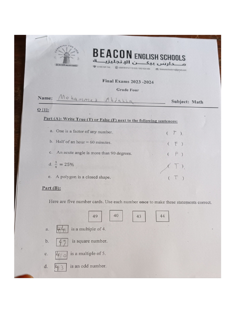Mohammed Abdallah Grade4 Math | PDF